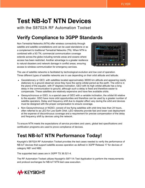 Test Nb Iot Ntn Devices With The S8702a Rf Automation Toolset Pdf Asset Page Keysight